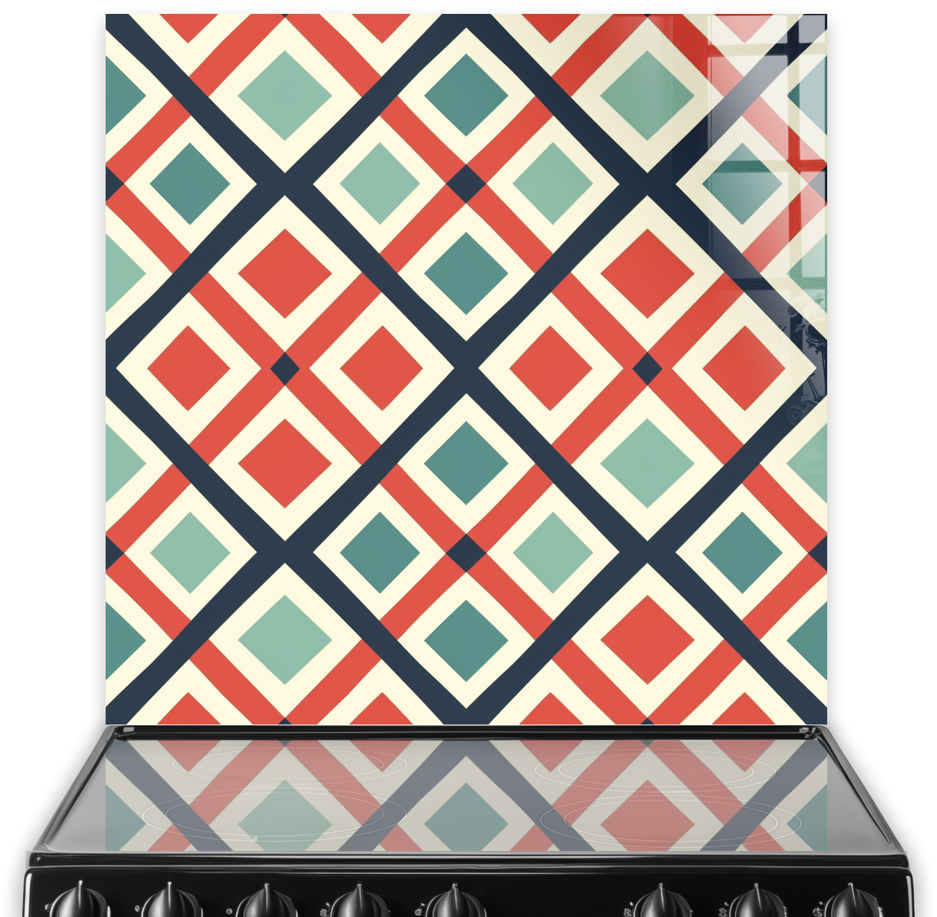 Diamond Harmony in Coral and Mint Printed Splashback | VividSplashbacks