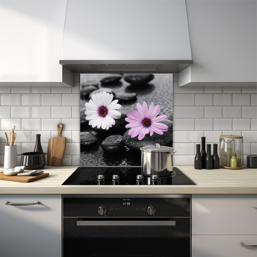 Daisy and Dark Pebbles Printed Splashback | VividSplashbacks