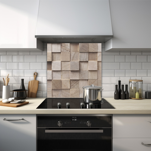 3D Wood Blocks Pattern Printed Splashback | VividSplashbacks