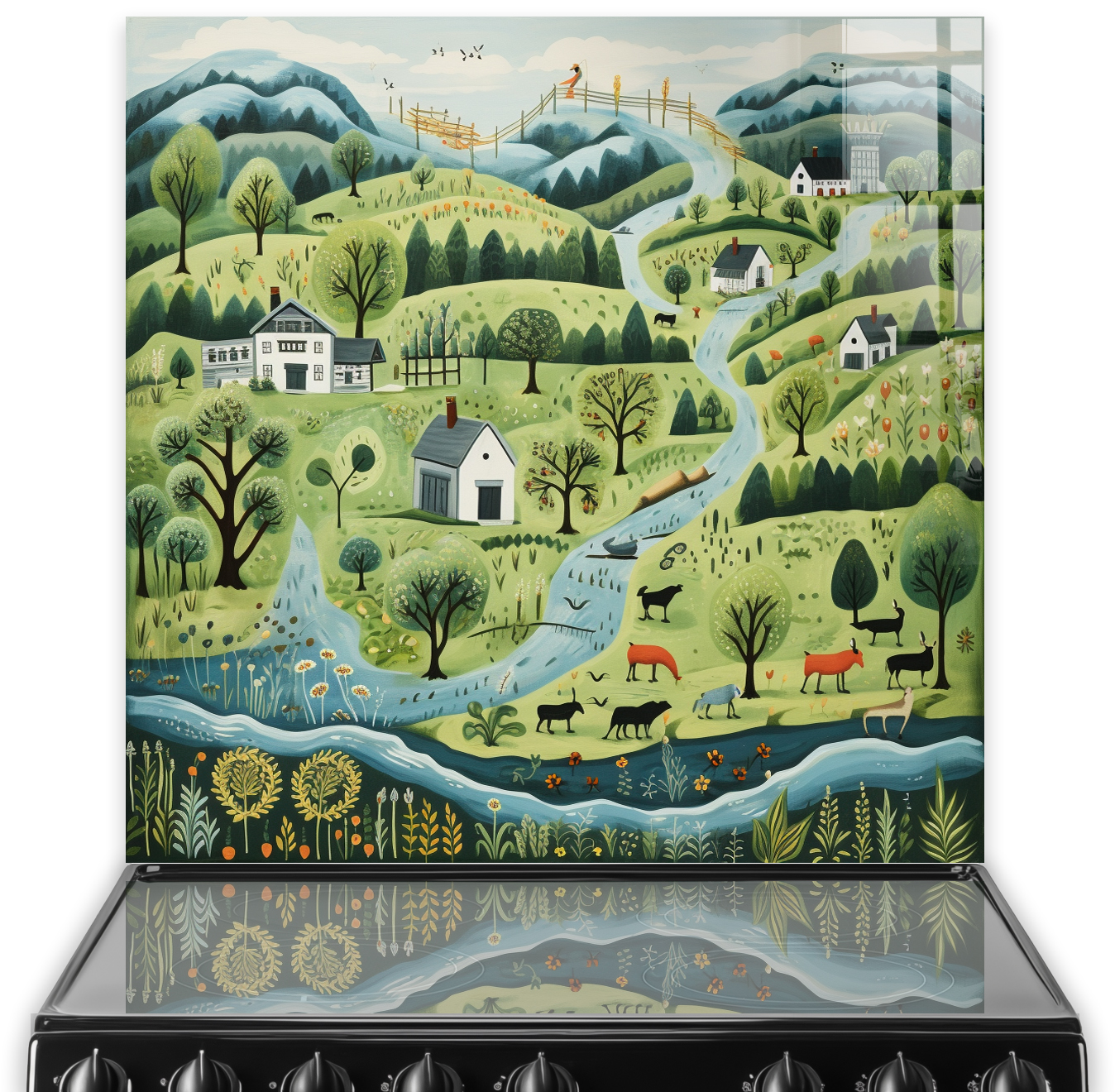 Folk Art Farm Printed Splashback | VividSplashbacks