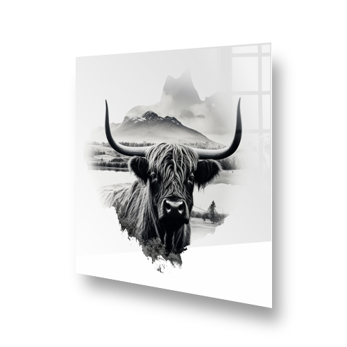 Highland Cow Black and White Printed Splashback | VividSplashbacks