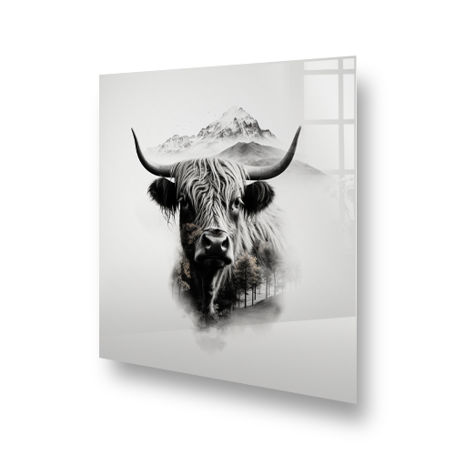 Highland Cow Monochrome Printed Splashback | VividSplashbacks