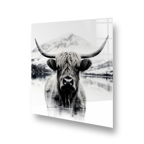 Highland Cow Mountain Monochrome Printed Splashback | VividSplashbacks